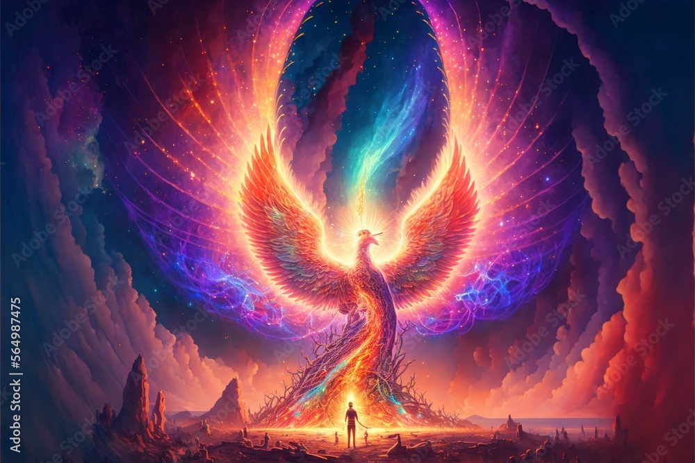 Powerful Epic Legendary Phoenix Spreading Glowing Wing in Universe ...