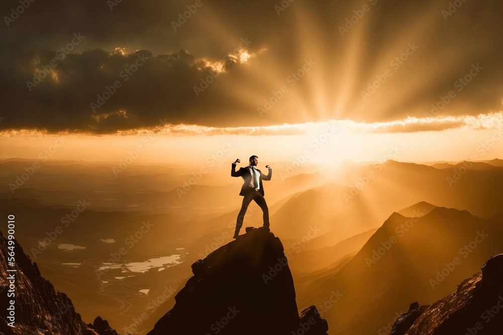 strength and willpower in business concept with business man flexing ...