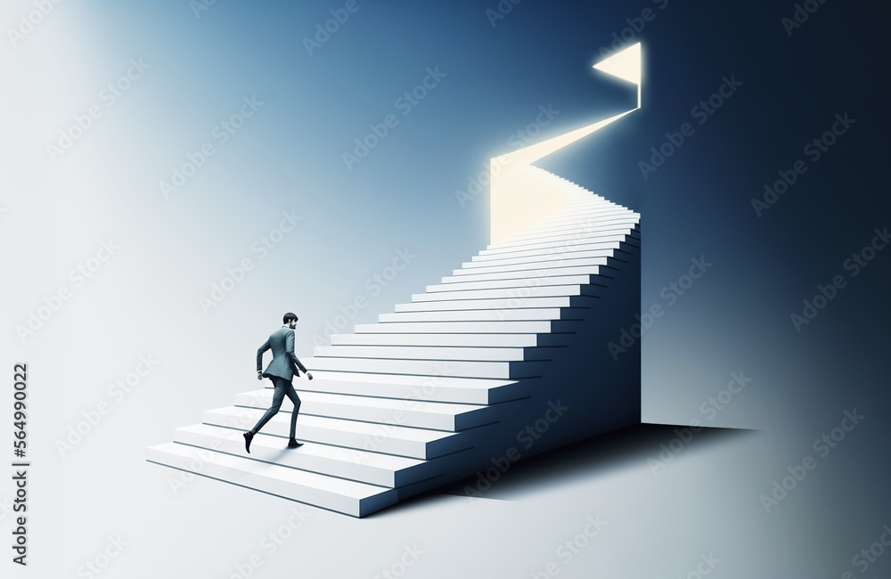 Businessman climbing stairs to reach his goals, Generative AI ...