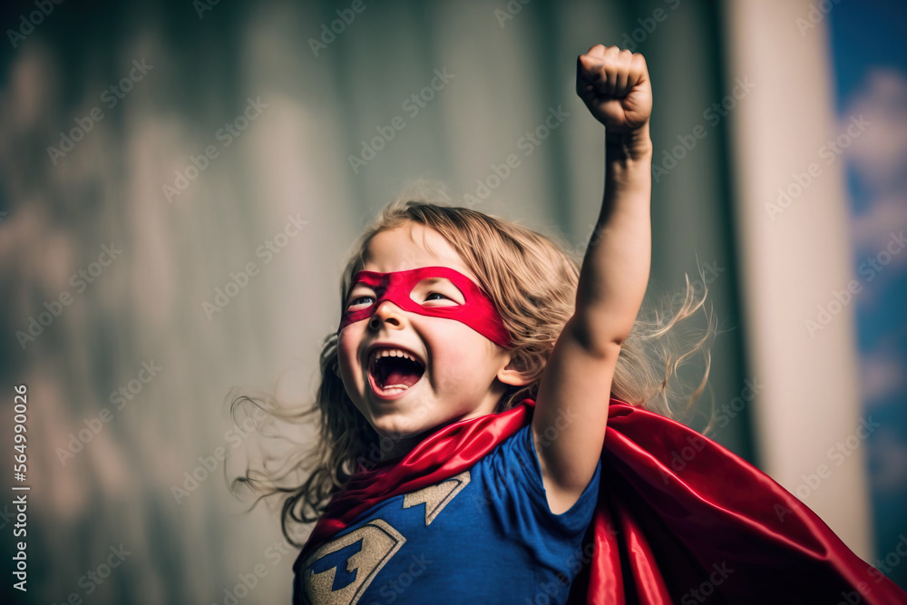 Cute girl in superhero costume. Generative AI illustration Stock ...