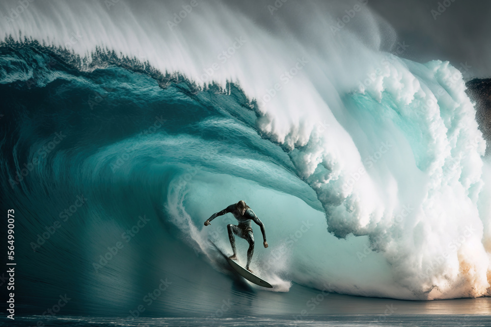 Surfer riding big barrel wave, Generative AI illustration Stock Illustration | Adobe Stock
