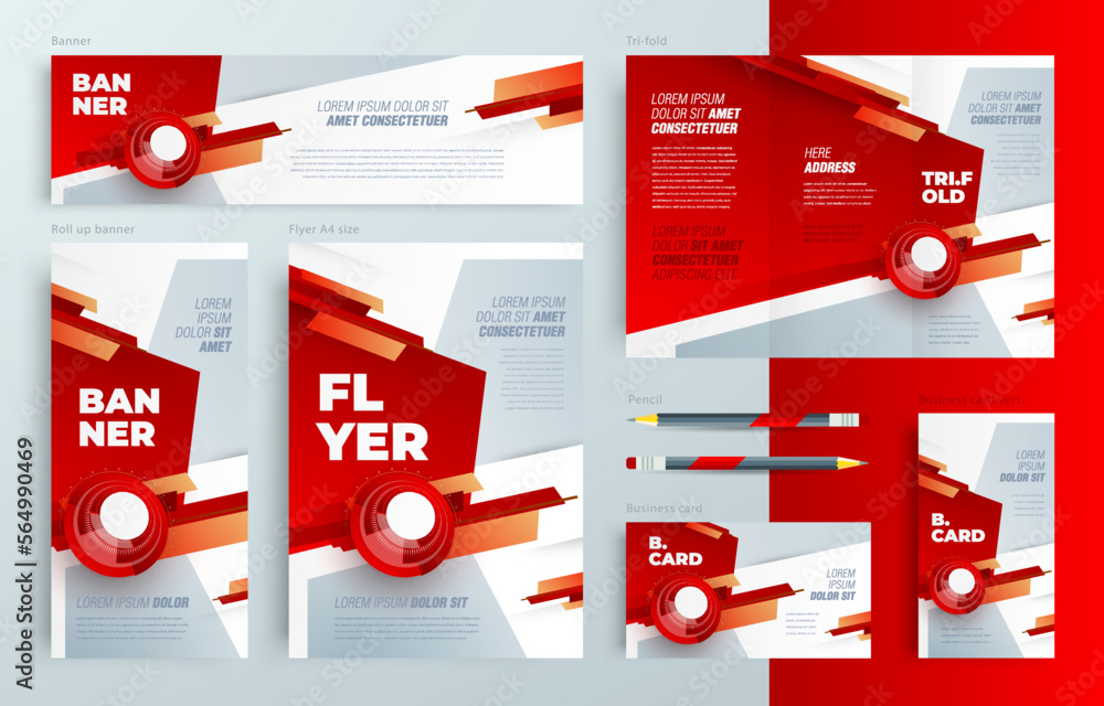 Actions theme identity red color cover Set flyer cover, tri-fold ...