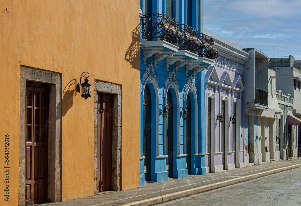 Exterior view of colorful historical old town buildings in the downtown ...