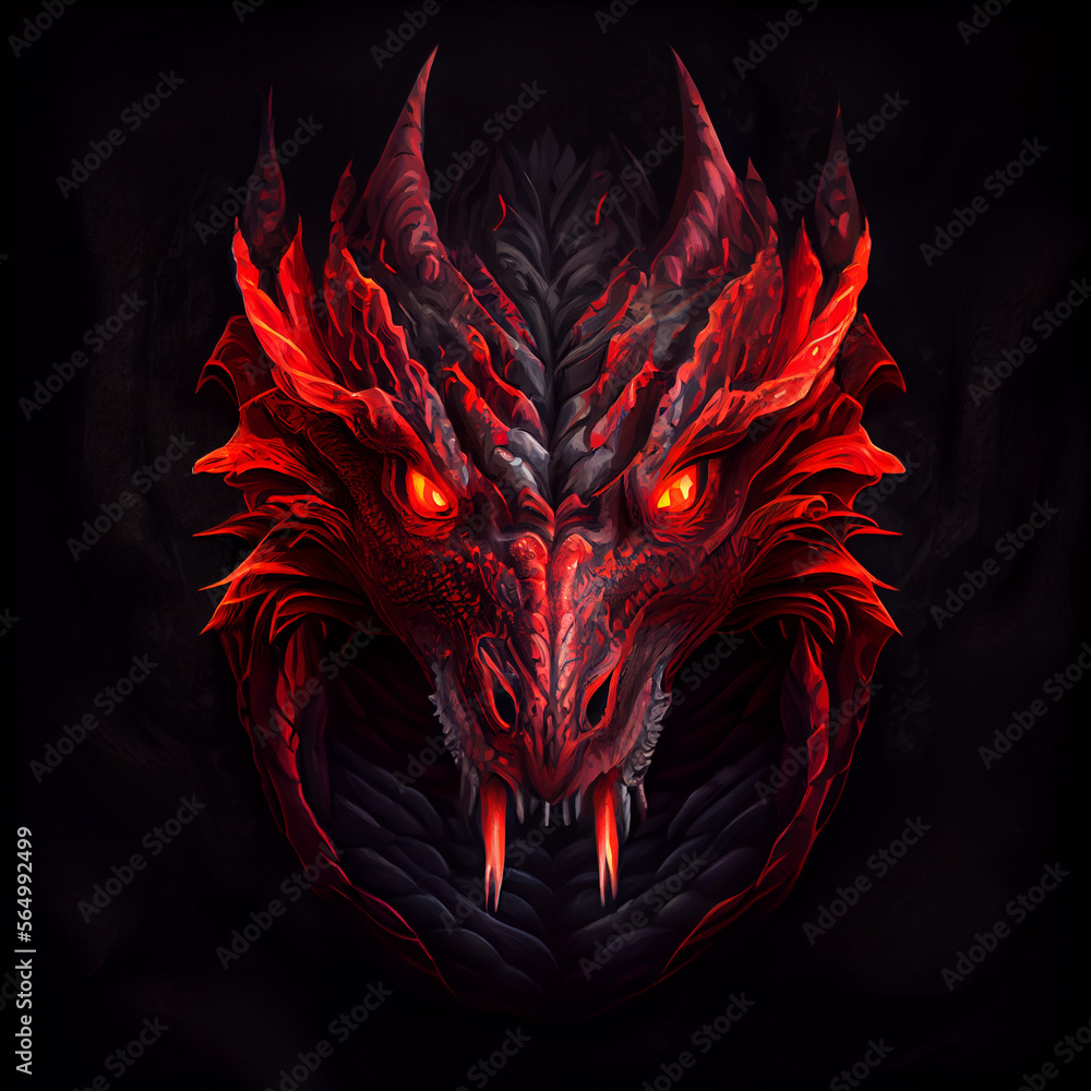 head of angry red dragon on the black background created with ...