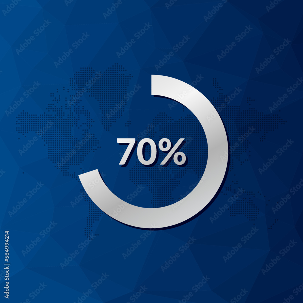 70 percent circle chart. Infographic vector icon with blue low poly ...