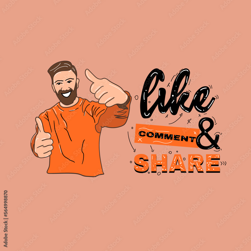 vector of a bearded man with two thumbs up pose. like comment and ...