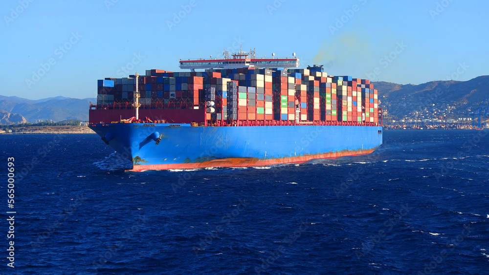 Huge container tanker ship with colourful truck sized containers ...