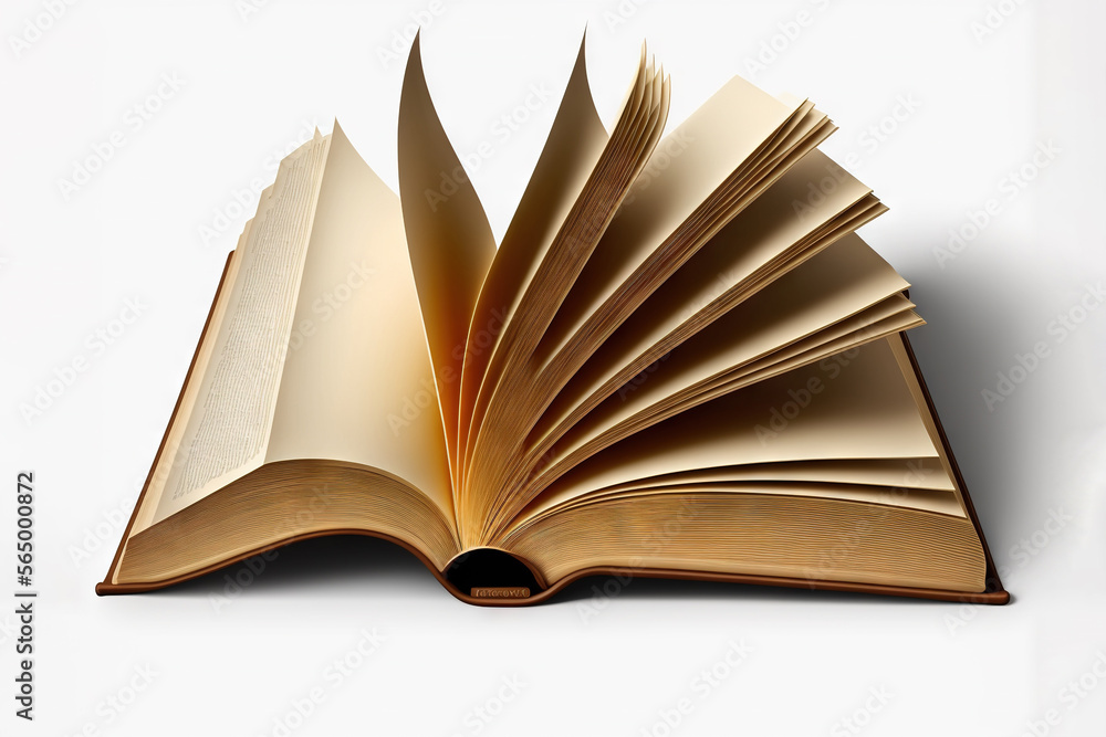 an open book with pages folded in half on a white background with a ...