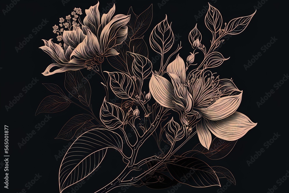 flowery line art with a genuine hand-drawn flair Generative AI Stock ...