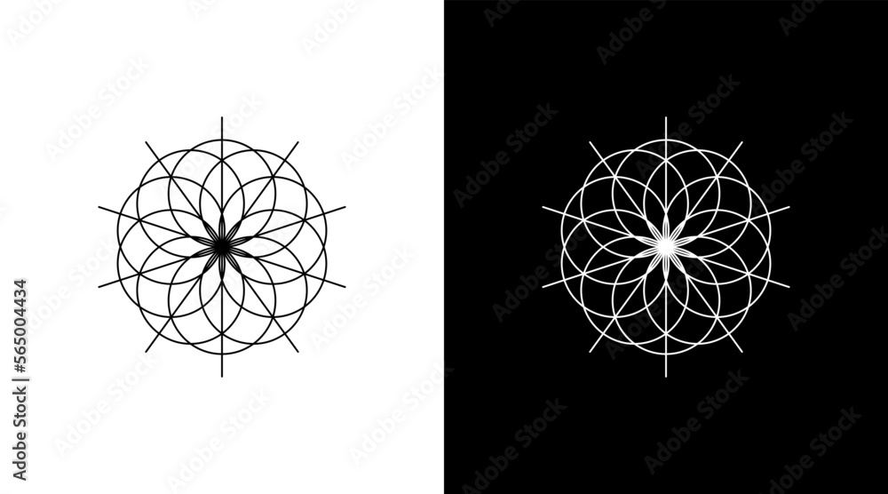 Yoga sphere logo monogram outline mandala simple black and white icon ...