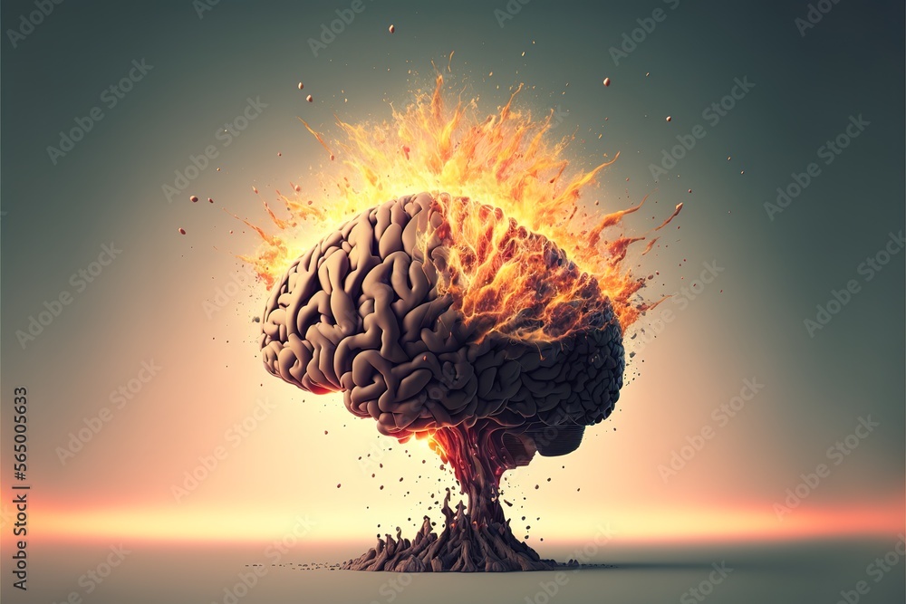 human brain exploding with particles. Generative AI Stock Illustration ...