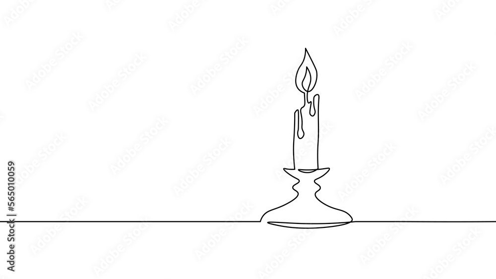 One line continuous lightning candle symbol concept. Silhouette of ...