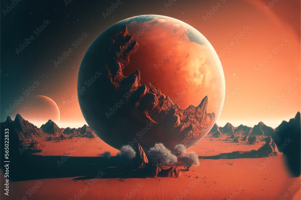 3D of mars on mars fantasy illustration digital art painting. fantasy ...