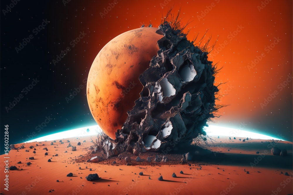 3D of mars on mars fantasy illustration digital art painting. fantasy ...
