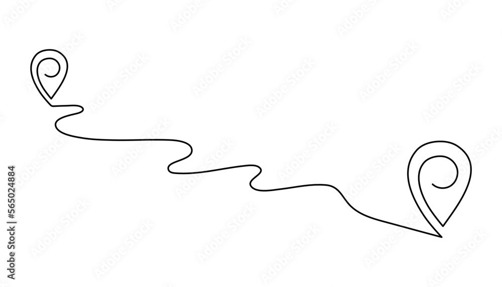 Pointing location at map one line art,hand drawn way destination ...
