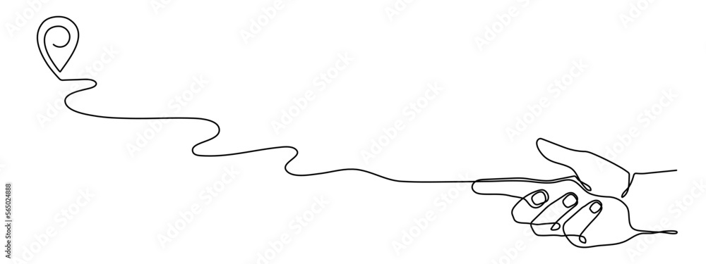 Finger pointing location at map one line art,hand drawn continuous ...