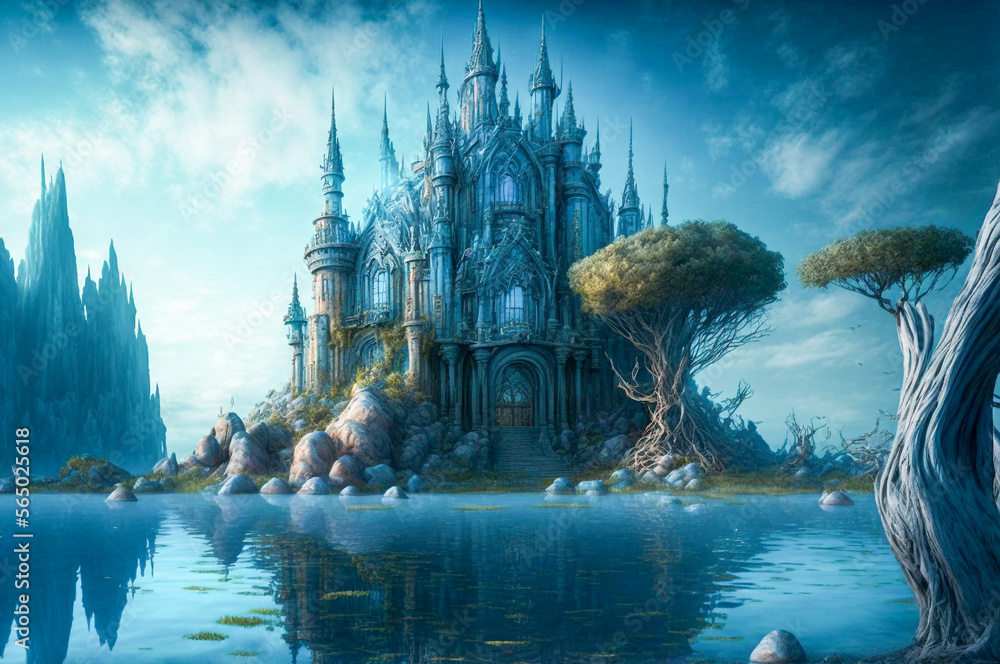 Fantasy castle in a fairy tale. Created with Generative AI technology ...