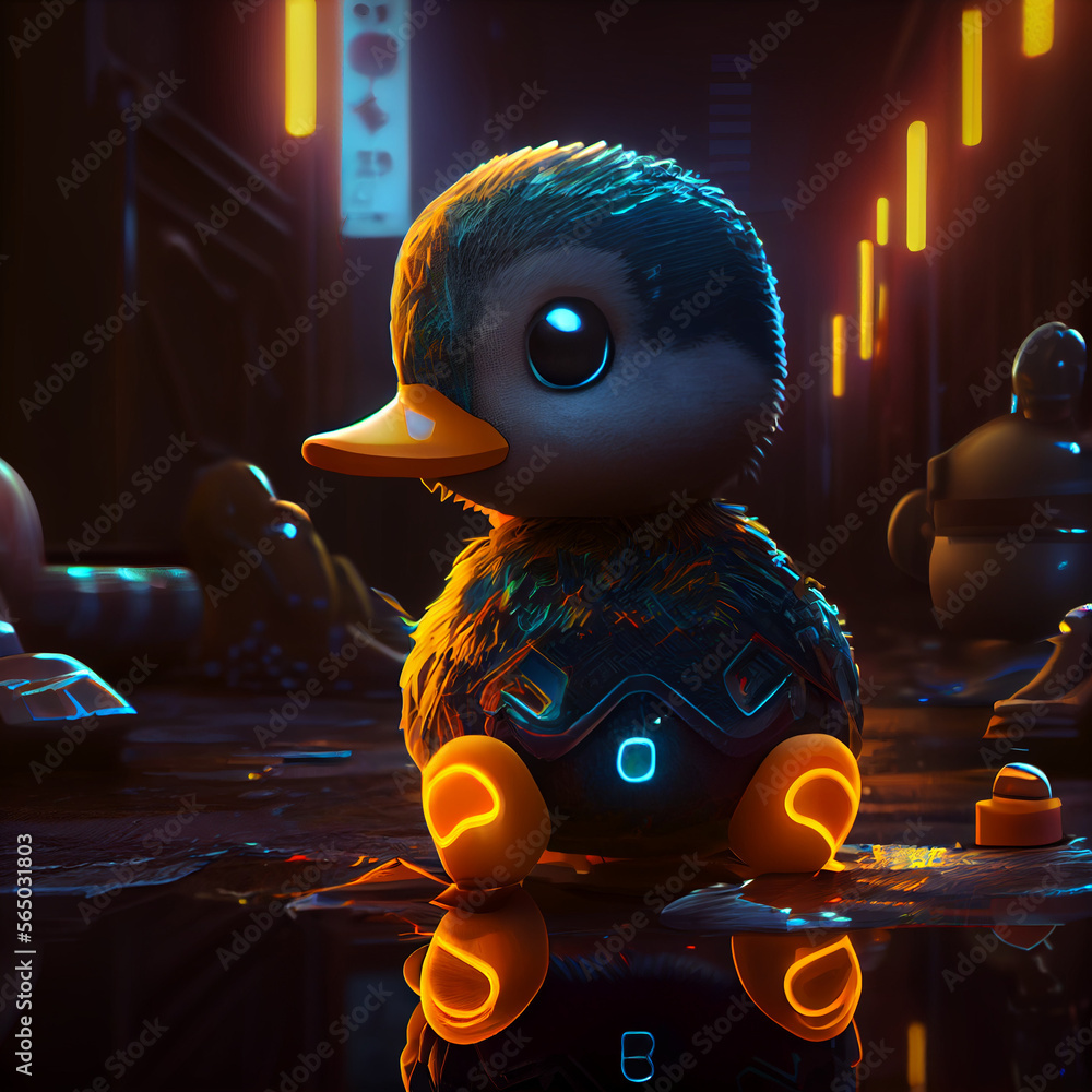 Generative AI - Cute Cyberpunk Duck Stock Illustration | Adobe Stock