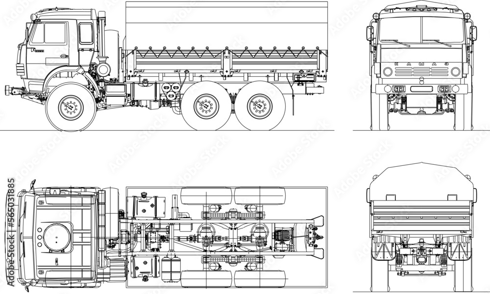 Vector sketch detailed illustration of army logistic war truck frame ...