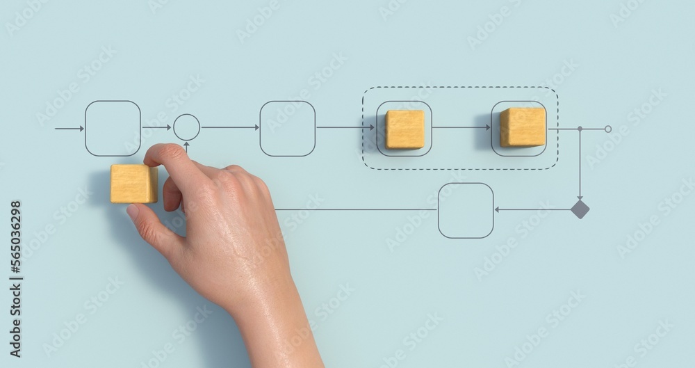 Business process management and automation concept with person moving ...