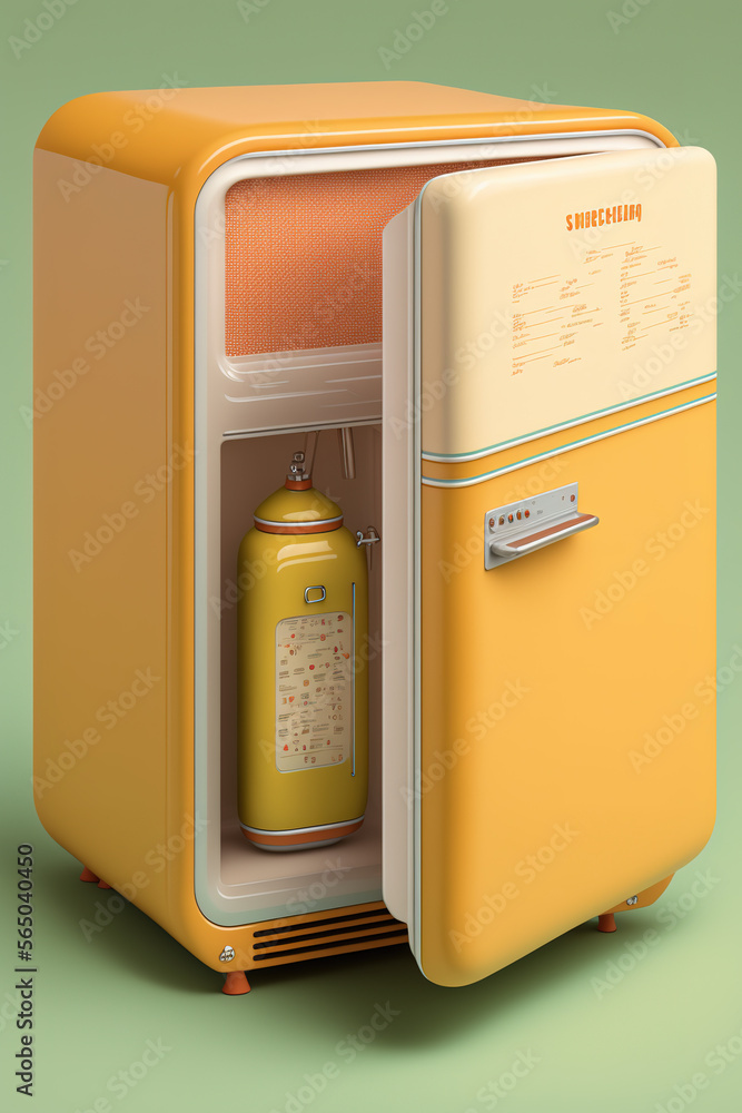 Illustration of a retro 70s refrigerator. Classic fridge. 70s design ...