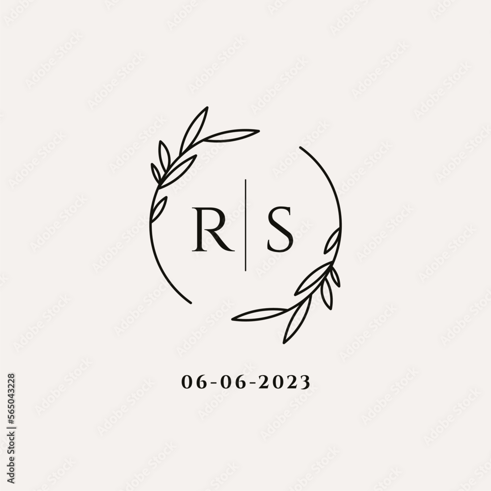 Letter RS wedding monogram logo design with simple natural circle leaf ...