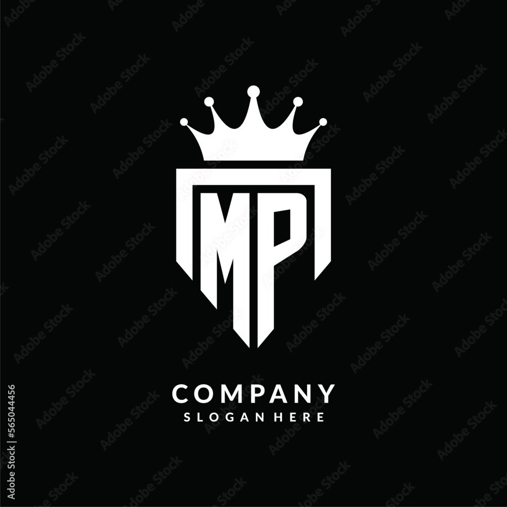Letter MP logo monogram emblem style with crown shape design template ...