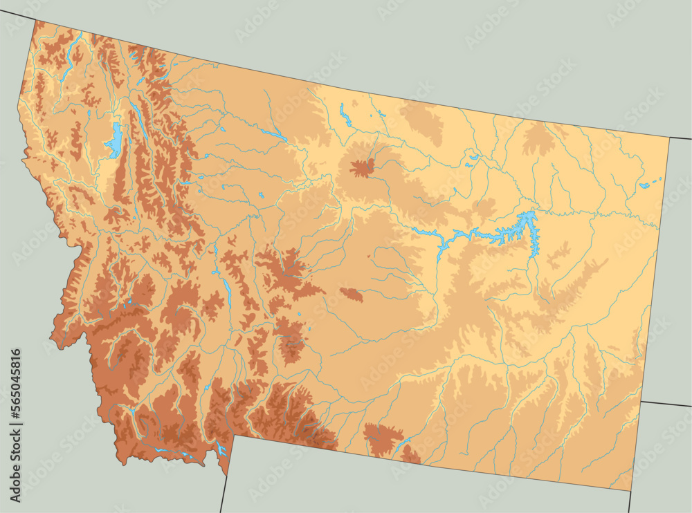 Highly detailed Montana physical map with labeling. Stock Vector ...