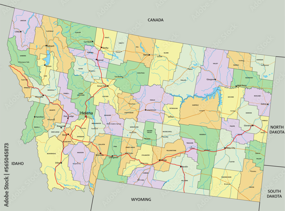 Montana - Highly detailed editable political map with labeling. Stock ...