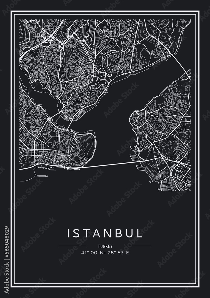 Black and white printable Istanbul city map, poster design, vector ...