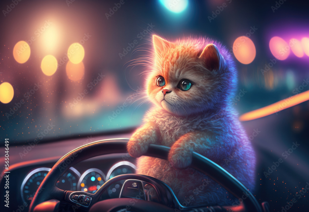 Cute cat driver. Created with generative AI technology Stock ...