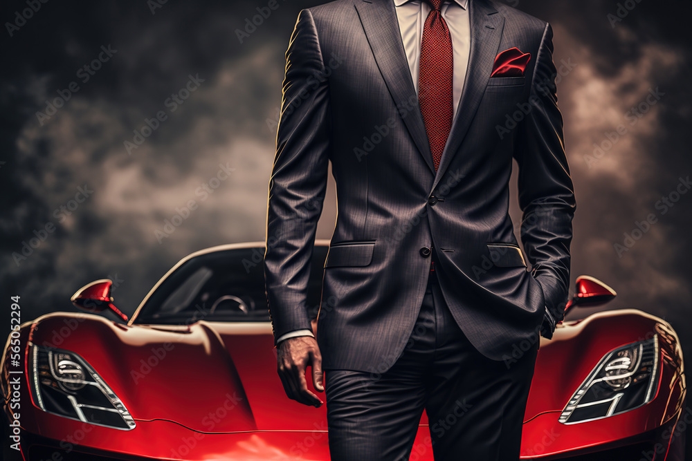 A rich guy in formal business suit which is standing in front of a ...