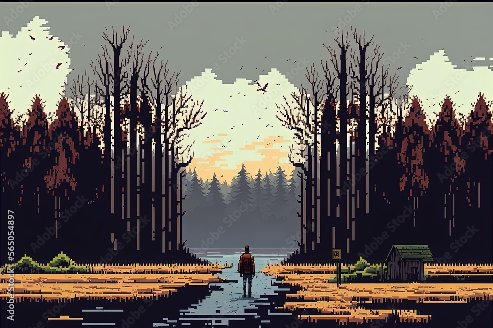Pixel art landscape of post-apocalyptic world, city in zombie ...