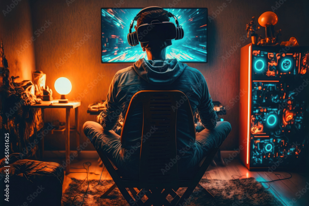 Immersive Gaming Experience: Futuristic Man Battles in Virtual Reality ...