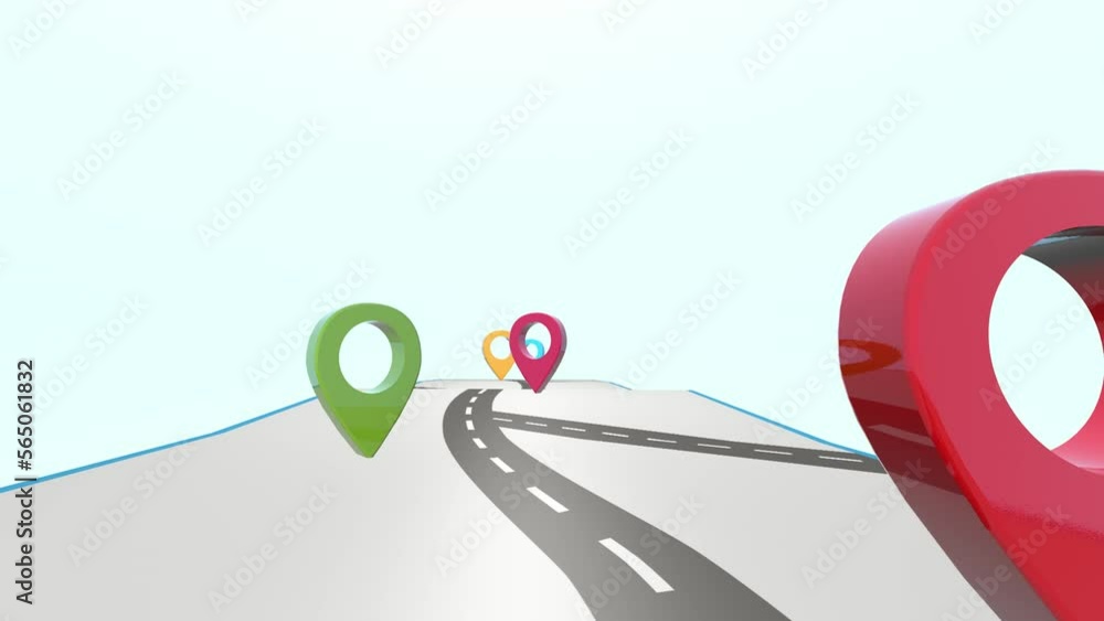 Camera flight revealing red white and blue pins placed marking cities ...