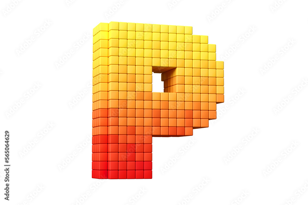 Pixel art digital typography letter P in yellow to orange color scheme ...