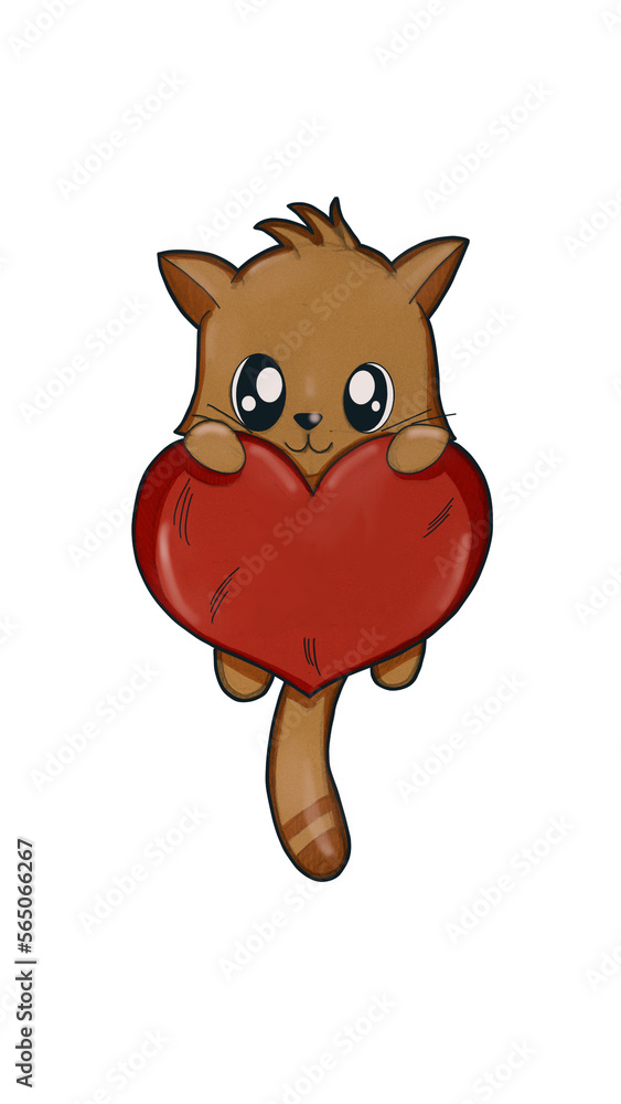 illustration de gato con Corazon para impresión de tarjetas, camisetas ...