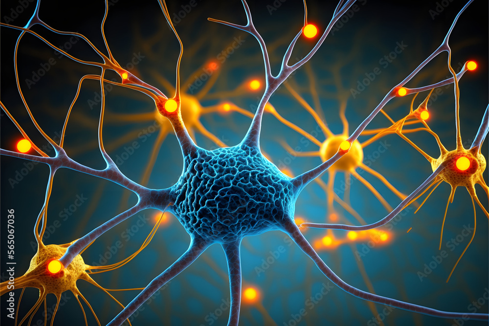 Model of Nerve Cells System Structure, 3D Neuron Science Background ...