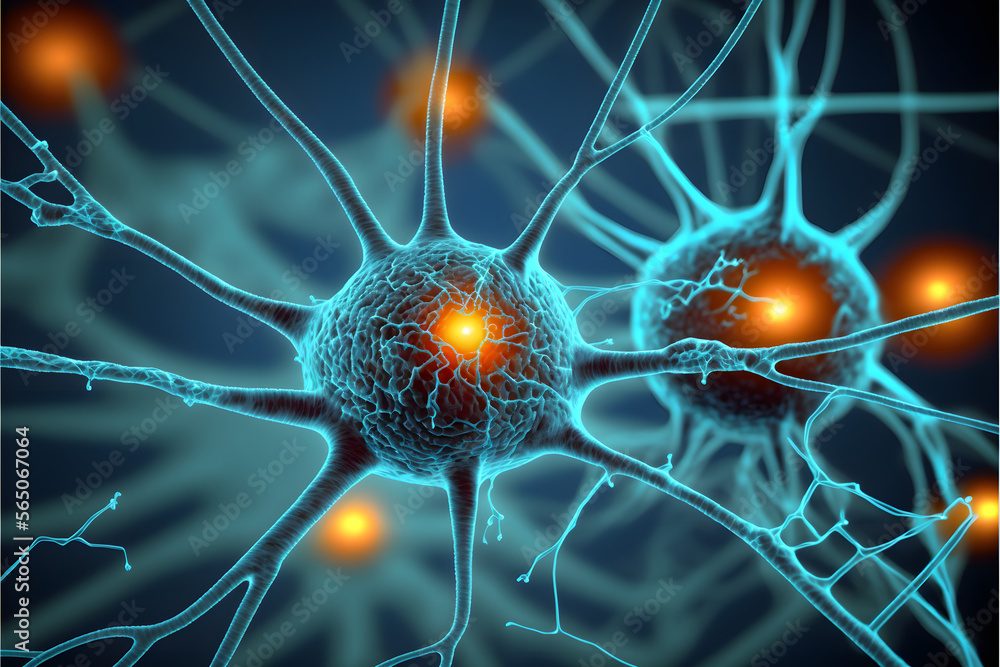 Model of Nerve Cells System Structure, 3D Neuron Science Background ...