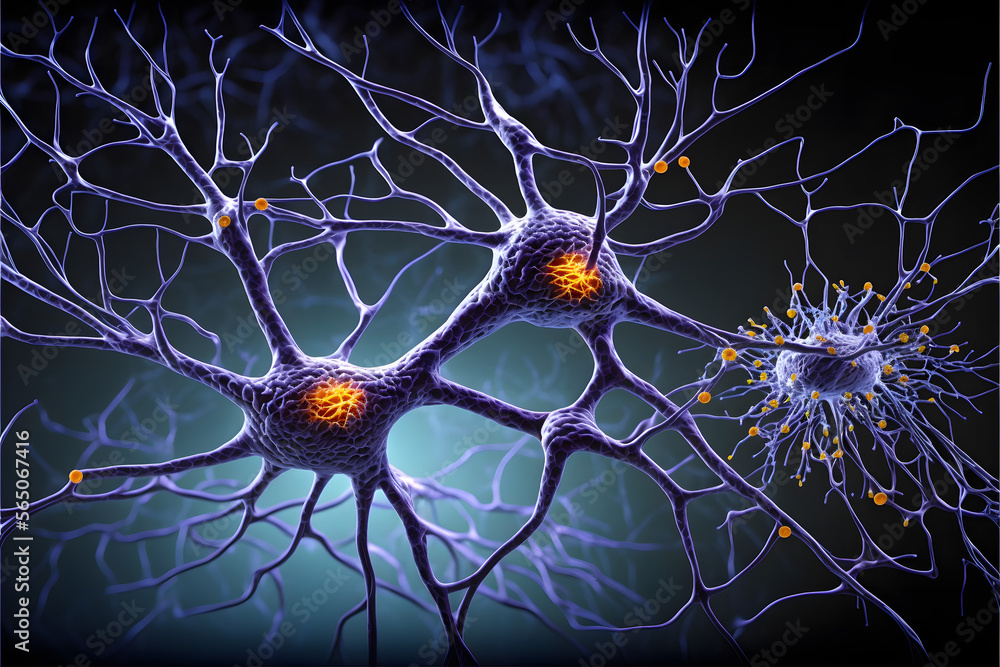 Model of Nerve Cells System Structure, 3D Neuron Science Background ...