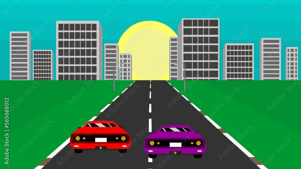 Animated video of old racing car game in 8-bit style with other cars ...