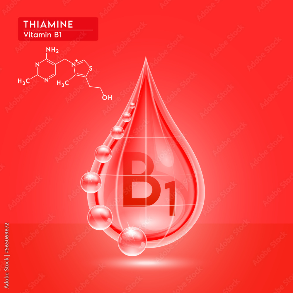 Vetor de Red shine vitamin B1 water drop with oxygen bubble net around ...