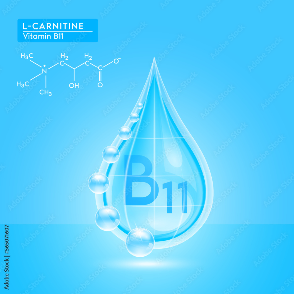 Blue shine vitamin B11 water drop with oxygen bubble net around and ...
