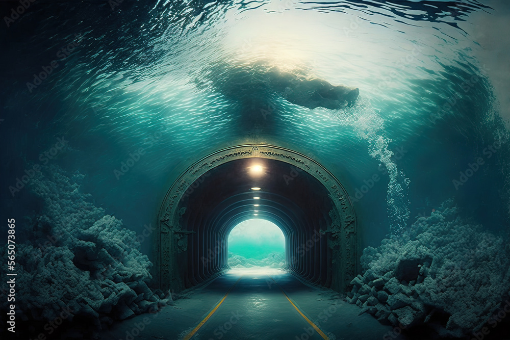 Seascape, underwater tunnel, sea wave, glass underwater passage ...