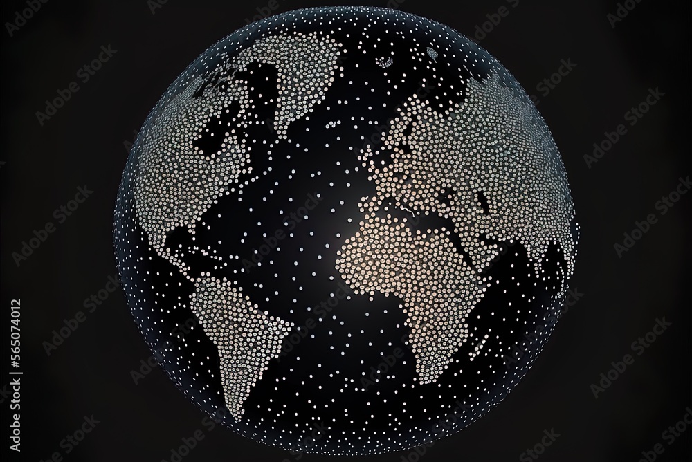 a dot map of the world centered on Earth. The world is a dotted map ...