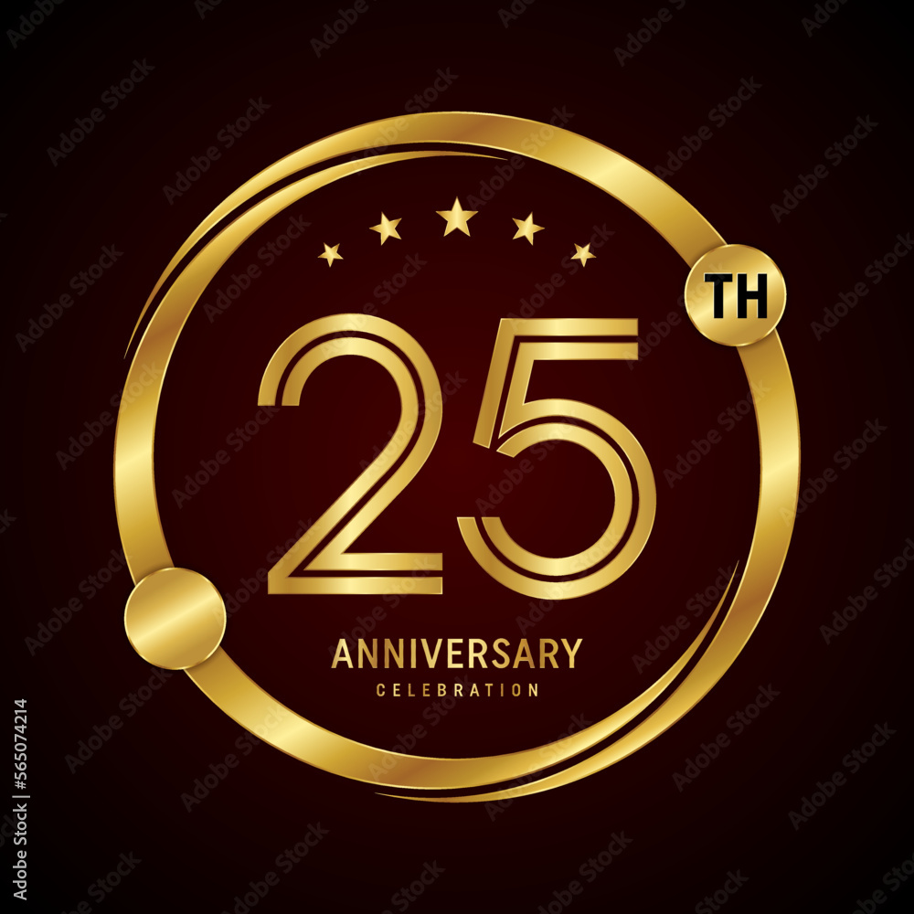 25th anniversary logo design with ring and golden font. Logo Vector ...