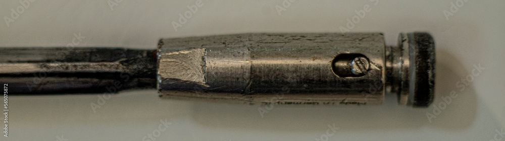 closed up of epee blade tip on white background. Fencing equipment ...