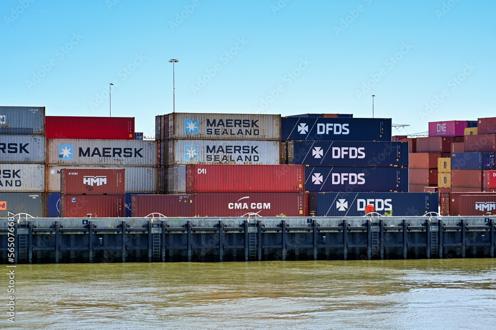 Rotterdam, Netherlands - August 2022: Industrial shipping containers ...