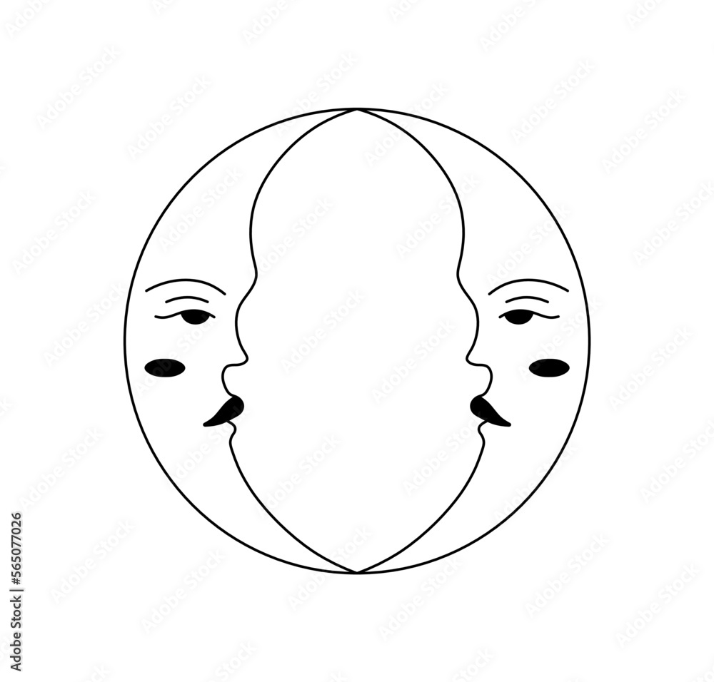 Vector isolated two crescent moons face to face mirror colorless black ...
