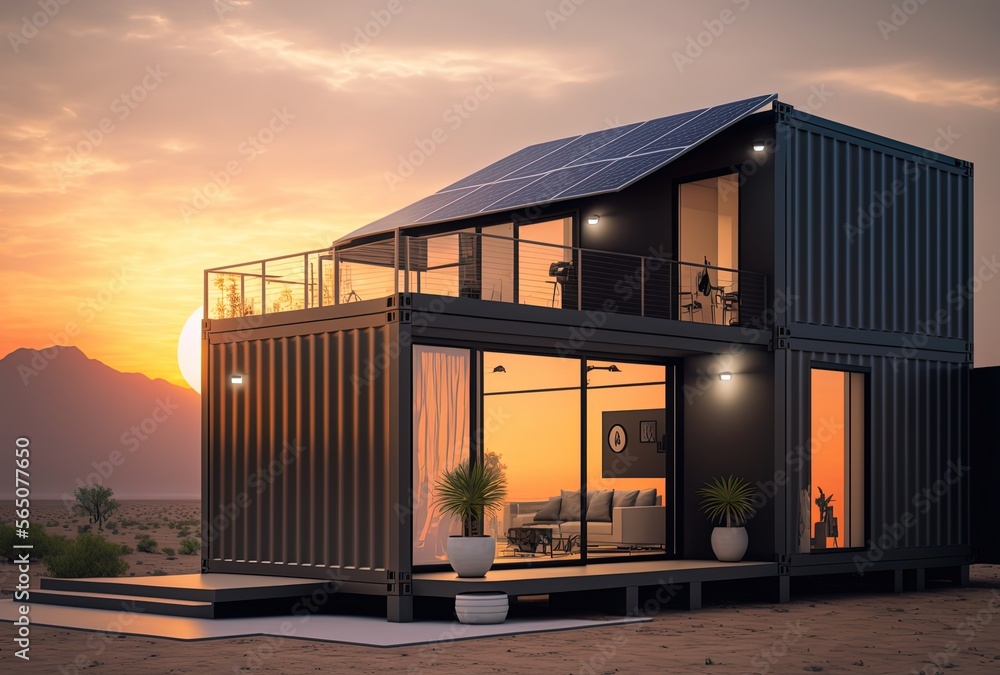 modern industry exterior style shipping container house has solar panel ...